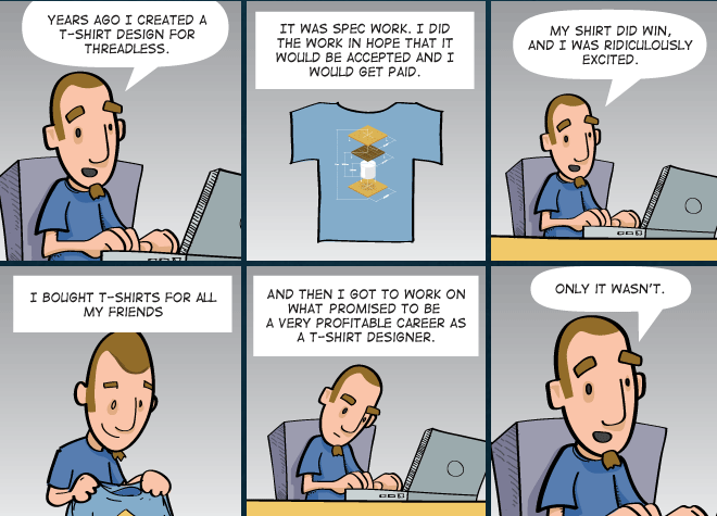 Web Comic about Spec Work and Threadless - Tee Reviewer